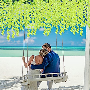 LUZOGA 14 Pack 3.6 Feet/Piece Artificial Wisteria Flower Fake Silk Flowers String Vine Ratta Hanging Garland for Home Garden Party Wedding Backdrop Arch Decor (Green)