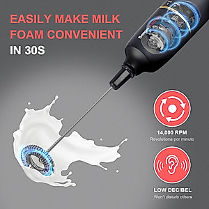 Bonsenkitchen Electric Milk Frother Handheld, Portable Whisk Milk Foam Maker with Stainless Steel Stand, Battery Operated Drink Hand Mixer for Coffee, Matcha, Electric Stirrer Coffee Mixer Wand
