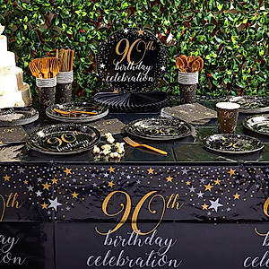 Black Plastic Tablecloth for 90th Birthday Party (54 x 108 in, 3 Pack)
