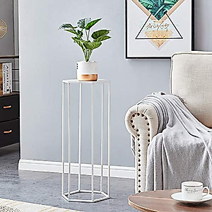 Mxfurhawa 27.55in Set of 3 Metal Plant Stand White Nesting Display End Table High Hexagon Rack Indoor Flower Holder Corner Planter Pot Rack Living Room & Patio Decor H19/23/27 Hexgon White
