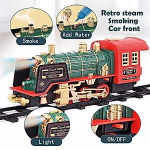 Train Set - Trains USB Charging Battery and Remote Control - 2022 Christmas Train Toys - Steam Locomotive Engine, Cargo Car and Train Tracks - Train Toy for 3 4 5 6 + years old Kids