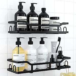Kitsure Shower Caddy, Max Size - 12.6'' x 4.7'' x 2.4'' No Drilling Shower Organizer with 8 Hooks, Rustproof Stainless Steel Shower Shelf for Inside Shower, Shower Rack for Bathroom, Black - 2 Pack