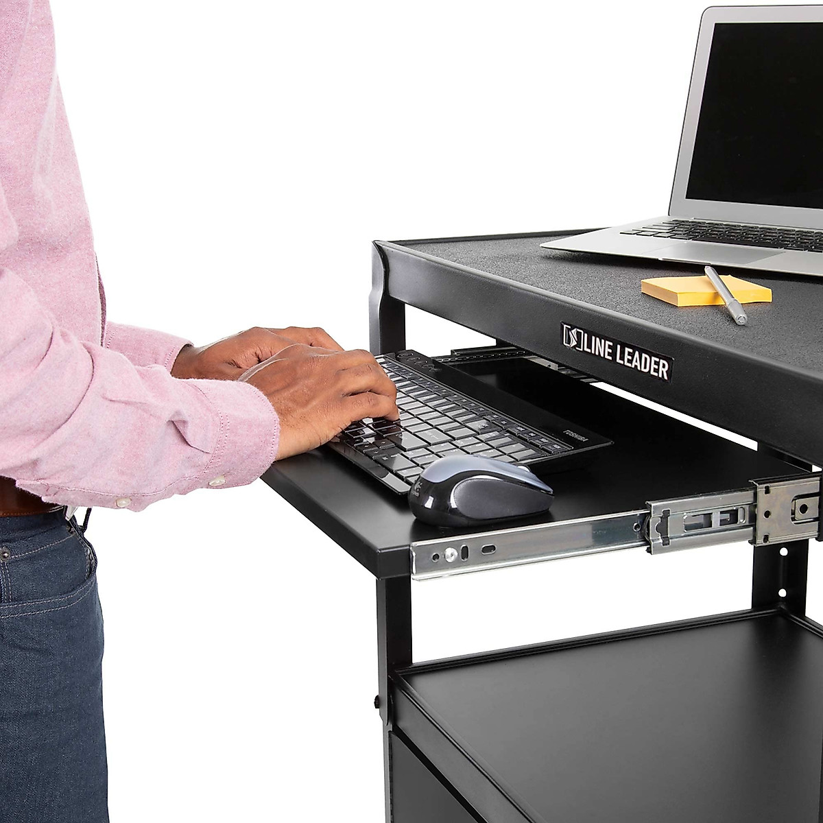 Line Leader AV Cart with Locking Cabinet | Height Adjustable Utility Cart with Extra Storage | Power Strip and Cord Management | Great for Presentations (Black / 24 x 18)