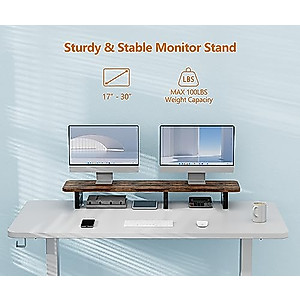 ErgoFocus Large Wood Monitor Stand, 39-inch Long Dual Monitor Riser with Storage Space
