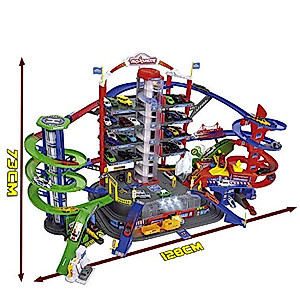 DICKIE TOYS: Majorette Super City Garage Playset with 6 Die-Cast Cars, Parking Building Play World on Seven Floors, 6 Light and Sound Effect Systems, For Ages 3 and up , 128 x 78 x 73 cm
