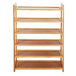 Teekland Bamboo Shoe Rack, Free Standing Shoe Rack, Wood Color Closets and Entryway Organizer Wood Color (6-Tiers)