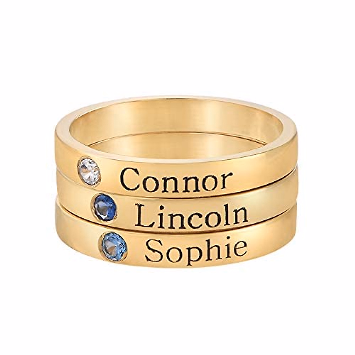 Stackable Birthstone Name Ring - 18k Gold Plated