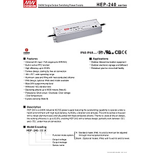 MEAN WELL HEP-240-12A 12V 16A 192W Single Output Switching Power Supply Harsh Environment