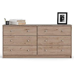 Tvilum Portland Contemporary 6 Drawer Double Dresser in Jackson Hickory
