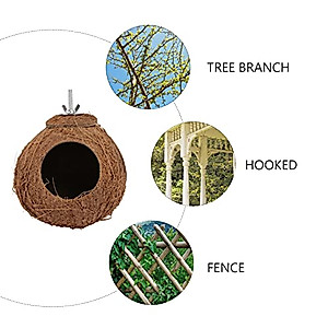 balacoo 3 pcs Coconut Shell Bird Nest Reptile Hanging Hideout Bird House Bird bite Shell House Coco Finch hut Gecko Coco hut Birds Nest Parrot Toy Bird cage Stainless Steel The Bird's nest