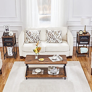 VECELO Coffee Table with Storage and Open Shelves for Living Dining Room 39-Inch, Modern Rectangle & Industrial Design, X-Shape Frame, Brown