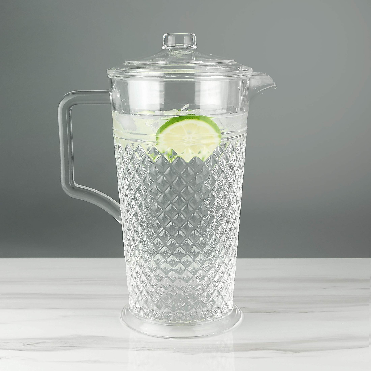 PG Acrylic Water Pitcher - 80oz Clear Plastic Pitcher With Lid, Shatterproof, Ideal for Iced Tea, Lemonade, Sangria, Drinks and Cocktails