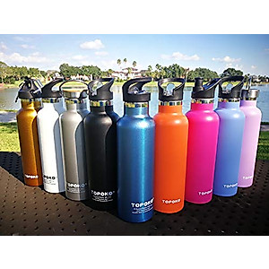 TOPOKO 25 oz Stainless Steel Vacuum Insulated Water Bottle, Keeps Drink Cold up to 24 Hours & Hot up to 12 Hours, Leak Proof and Sweat Proof. Large Capacity Sports Bottle Wide Mouth Metal Lid (White)