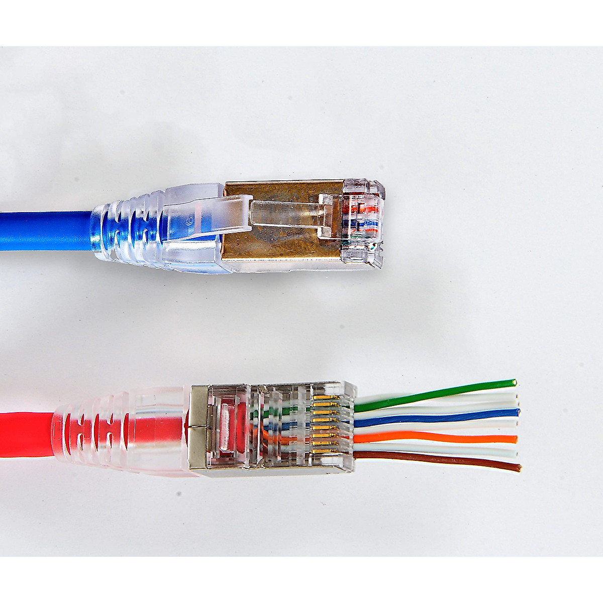 Platinum Connector RJ45 Cat6a/6 FTP snap in clips with Boots (50 count each) - pass through makes connector assembly much easier and less prone to miss-wiring