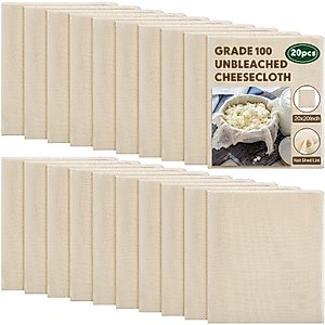 Chumia 20 Pcs 20x20 Inch Cheese Cloths for Straining Grade 100 Cheesecloth Reusable Muslin Cloth for Straining Unbleached Cotton Cheese Cloth Bulk for Baking, Juicing, Cheese Making