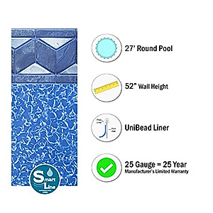 Smartline Tuscan 27-Foot Round Pool Liner | UniBead Style | 52-Inch Wall Height | 25 Gauge Virgin Vinyl Material | Designed for Steel Sided Above-Ground Swimming Pools | Universal Gasket Kit Included