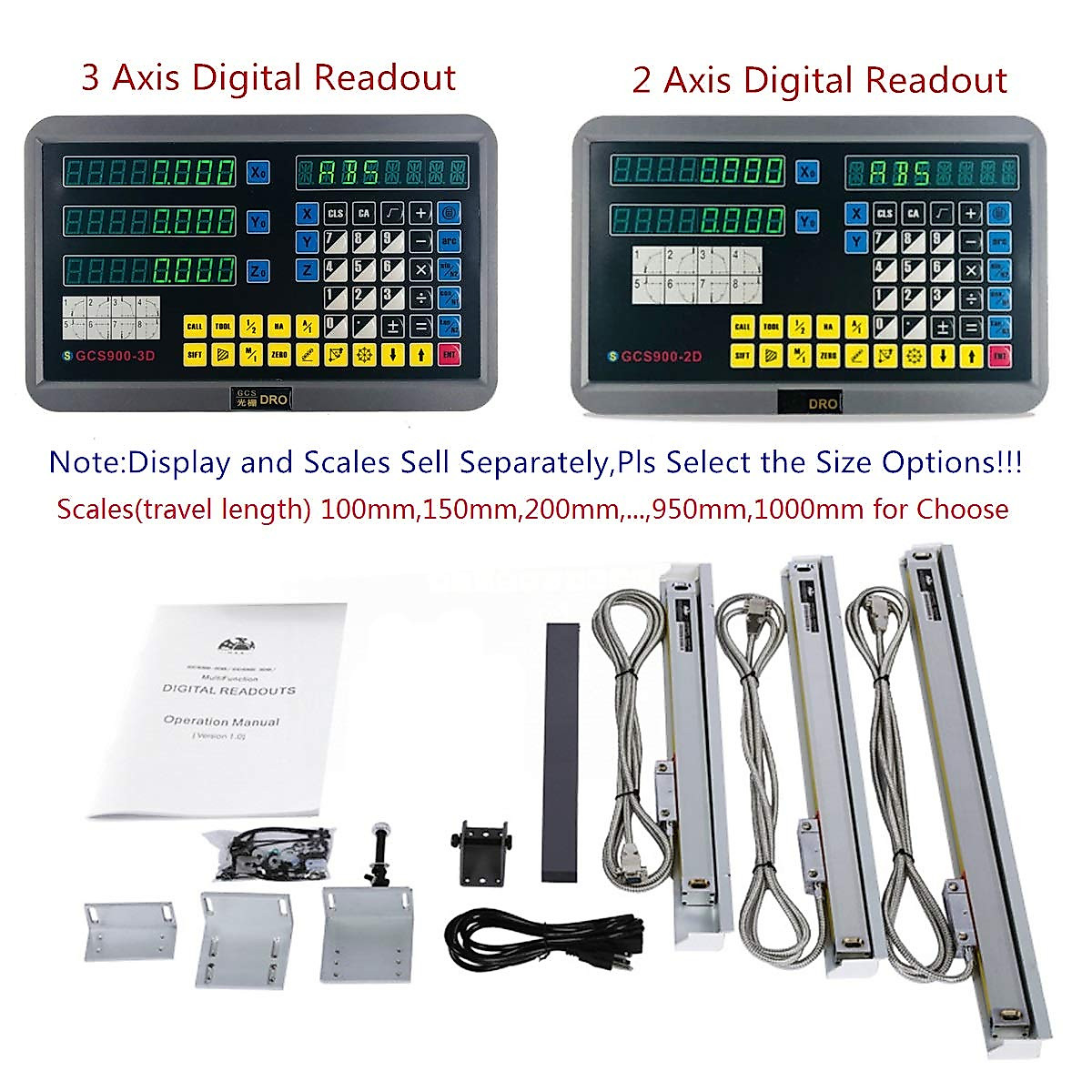 2/3 Axis Digital Readout and TTL Precision Linear Glass Scale DRO Encoder for Milling Lathe,Note: Display and Scales Sold Separately,pls Select the Size options!(3 Axis Digital Readout Display ONLY)