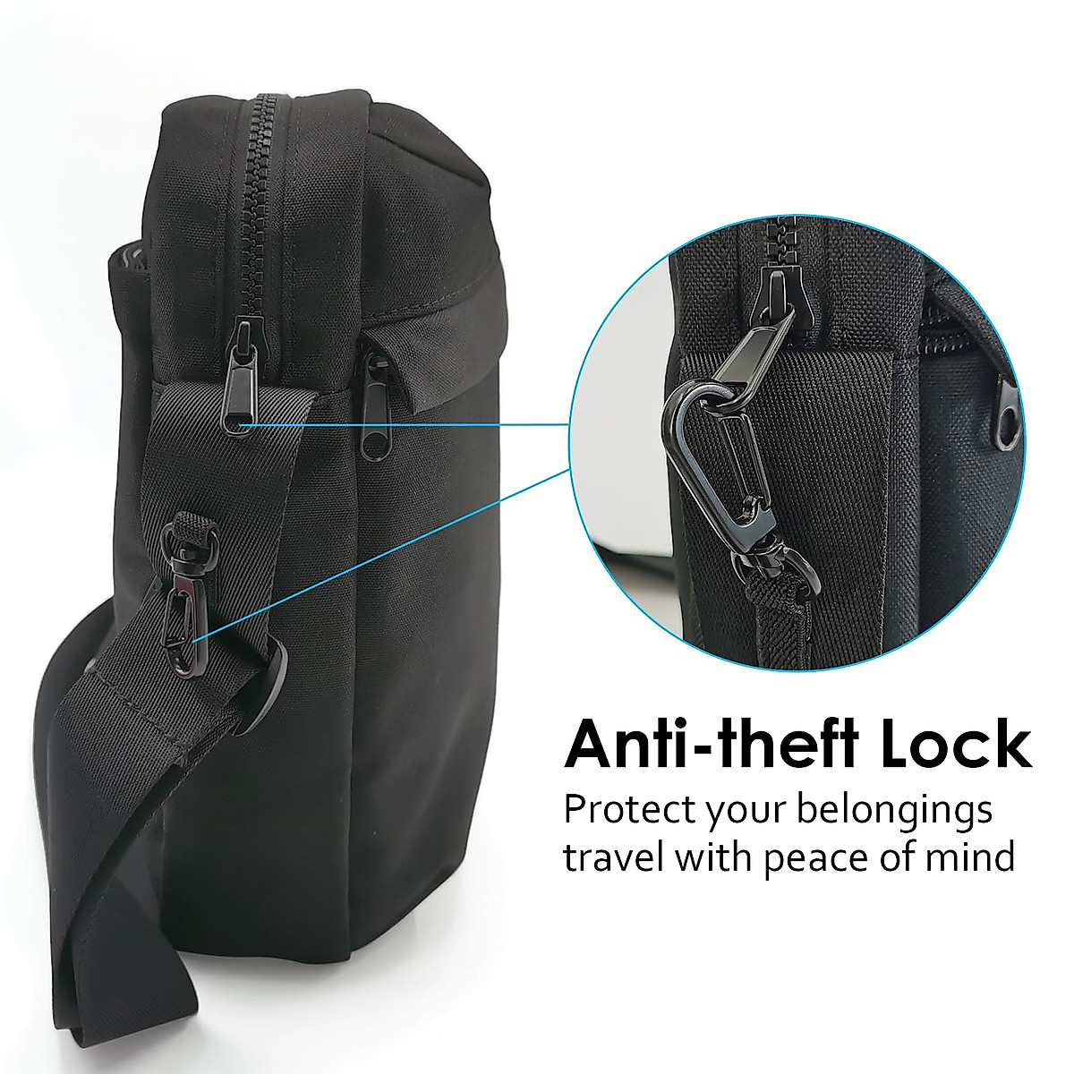 Unisex Small Crossbody Bag, Anti-Theft Side Shoulder Bag with RFID and Zipper Locked, Adjustable Heritage Mini Messenger Satchel Tote Bag, Black