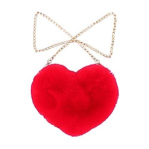 PartyKindom Heart Bag Tote Bags with Chain- Handbags for Women, Plush Peach Heart Crossbody Bag Wallet Large Purses Shoulder Bag Bucket Cross- body Purse (Red) Heart Shaped Purse