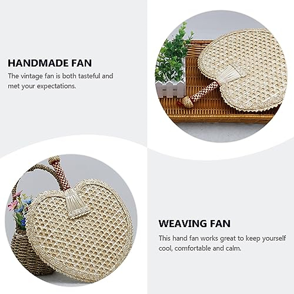 MKYOKO Folding Fan Fan Hand Fans Woven Summer Palm Handmade Rattan Natural Straw Leaf Rocker African Paddle Heart Wheat Weaving Tea Pot (Wood Color 37X29CM)