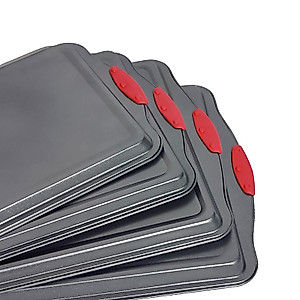 NBFTLTOP Baking Pan for Oven Non-Stick Baking Sheet Set of 4 w/Silicone Handles,Carbon Steel Baking Tray