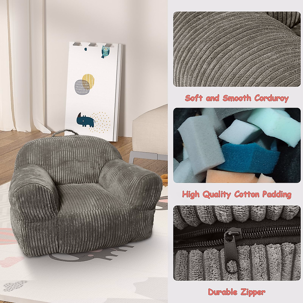 Louis Donné Bean Bag Sofa Chair, Ultra-Soft Foam Filling Arm Chair, Reading Couch for Kids, Teens and Adults, Lazy Sofa for Living Room, Bedroom