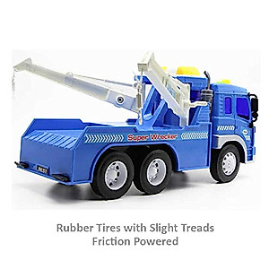 Liberty Imports Friction Powered Wrecker Tow Truck Toy Towing Play Vehicle with Lights and Sounds (Double Hooks)