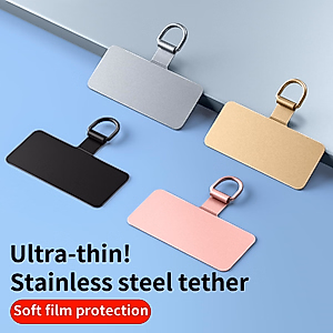 saxsion Phone Tether Tab for iPhone, Cell Phone Lanyard Patch, Phone Strap Replacement Part for All Full Phone Cases (Champagne Gold+Black)