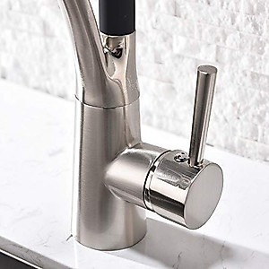WEITOL Kitchen Sink Faucet for Bar Farmhouse Commercial, Black Rubber Design and Brushed Nickel Kitchen Faucet, Deck Mounted Pull Down Dual Spray Nozzle Mixer Sink Taps