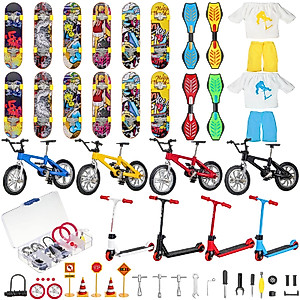 55 Pcs Mini Finger Toys Finger Skateboards Finger Bikes Finger Scooter Finger Pants Mini Swing Board Bicycle Lock Finger Replacement Wheels Tools Traffic Signs for Movement Party Favors Accessories