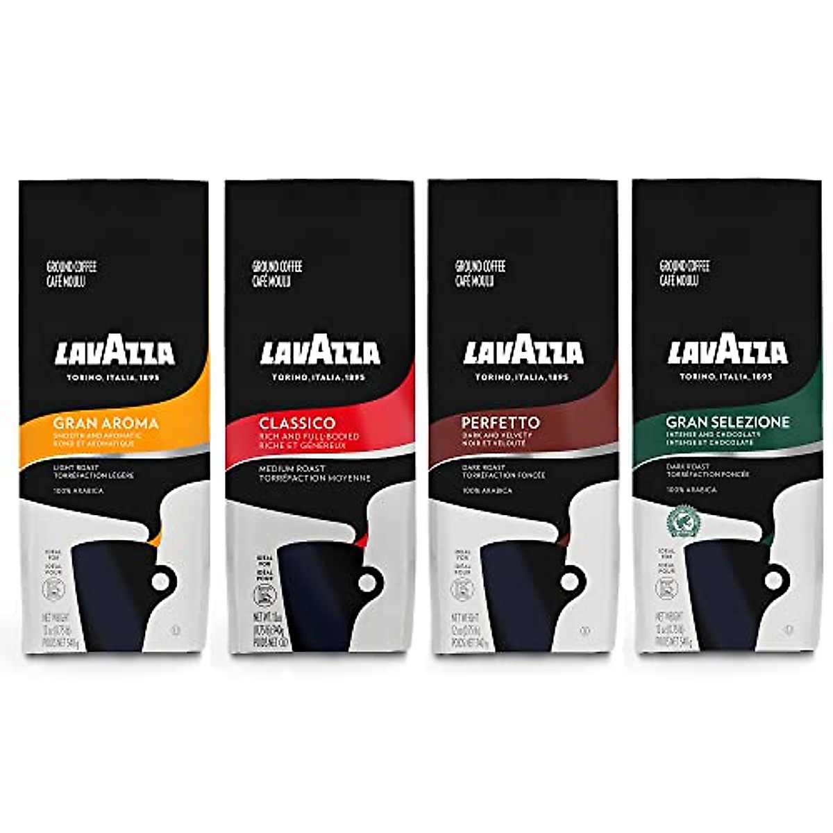 Lavazza Classico, Gran Aroma, Gran Selezione & Perfetto Ground Coffee (Pack of 4)