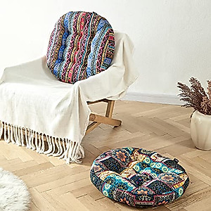 Getmo Resin Meditation Floor Pillow,Large Round Boho Floor Cushion, Mandala Bohemian Floor Pillows Cushion Seating for Yoga Living Room Balcony Office Outdoor Tatami,22x22 Inch,Stripped Blue