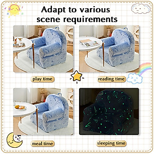 ILPEOD Toddler Chair Sherpa Couch Sherpa Kids Chair, Cuddly Comfy Toddler Plush Chair Toddler Couch Reading Chair for Kids Glow in The Dark Starry Sky Blue