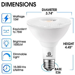 Energetic 10 Pack PAR30 LED Bulbs, Flood Light Outdoor Indoor 75 Watt Equivalent 10W Dimmable,5000K Daylight,1000 Lumens,E26 Base,IP65 Waterproof LED Recessed Light Bulbs for Security
