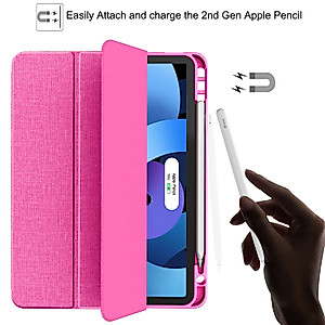 Soke iPad Air Case 5th/4th Generation 10.9 Inch with Pencil Holder - [Full Body Protection + Apple Pencil Charging], Soft TPU Back Cover for 2022 New iPad Air Gen 5 & 2020 iPad Air Gen 4, Pink