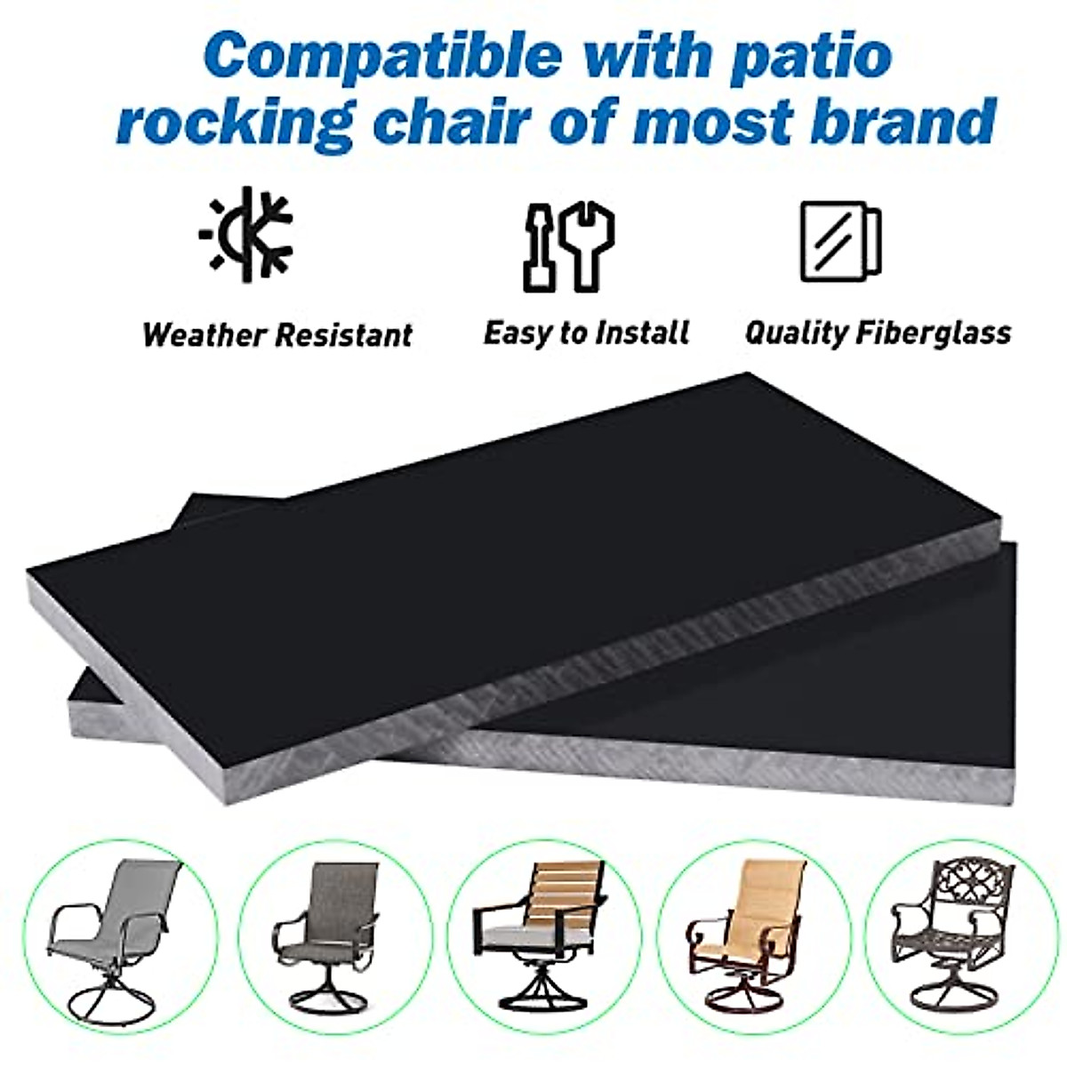 Tiga Patio Rocker Chair Spring Plate Replacement, Universal Fiberglass Spring Plates for Outdoor Swivel Rocker Patio Chair - 5 x 2.5 Inches - Pack of 4