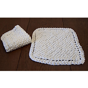 Hand Knitted Washcloths, Set of 4 in 100% white cotton!