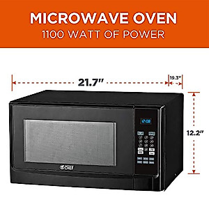 Commercial CHEF CHM14110B6CCountertop Microwave Oven - 1100 Watts, Small Compact Size, 10 Power Levels, 6 Easy One Touch Presets with Popcorn Button, Removable Turntable, Child Lock - Black