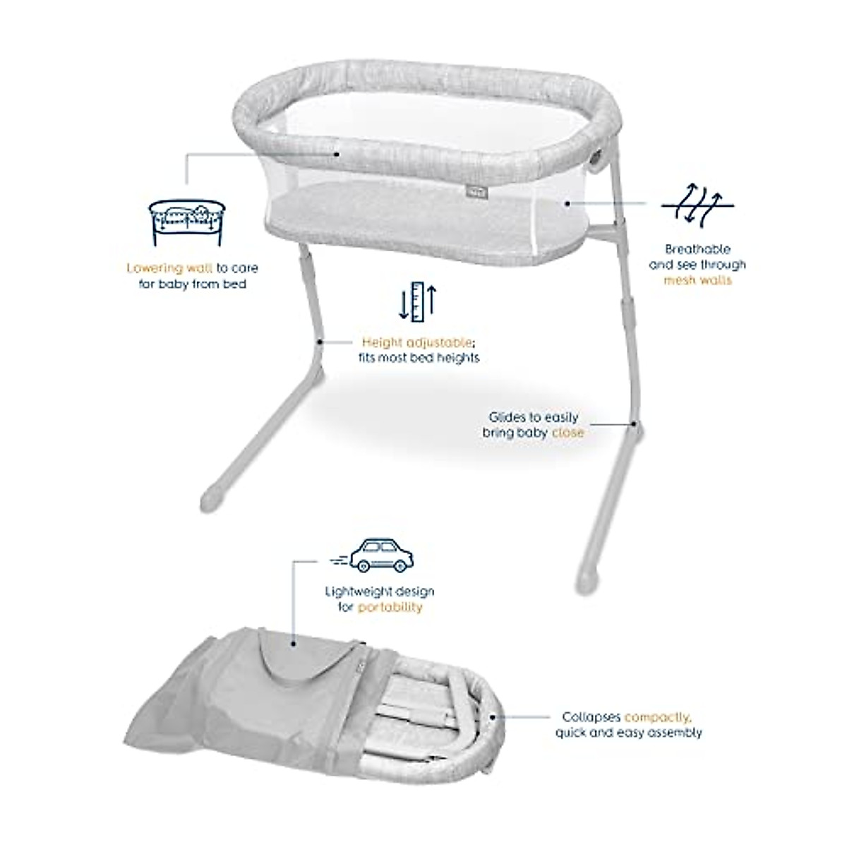 Halo BassiNest Home and Travel Combo, 3.0 Bedside BassiNest Swivel Sleeper, Flex Portable Adjustable BassiNest