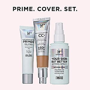 IT Cosmetics Your Skin But Better Makeup Primer+ - Extends Makeup Wear, Hydrates Skin, Refines the Look of Pores - With Glycerin, Bark Extract & Ginger Root Extract - Oil-Free Formula