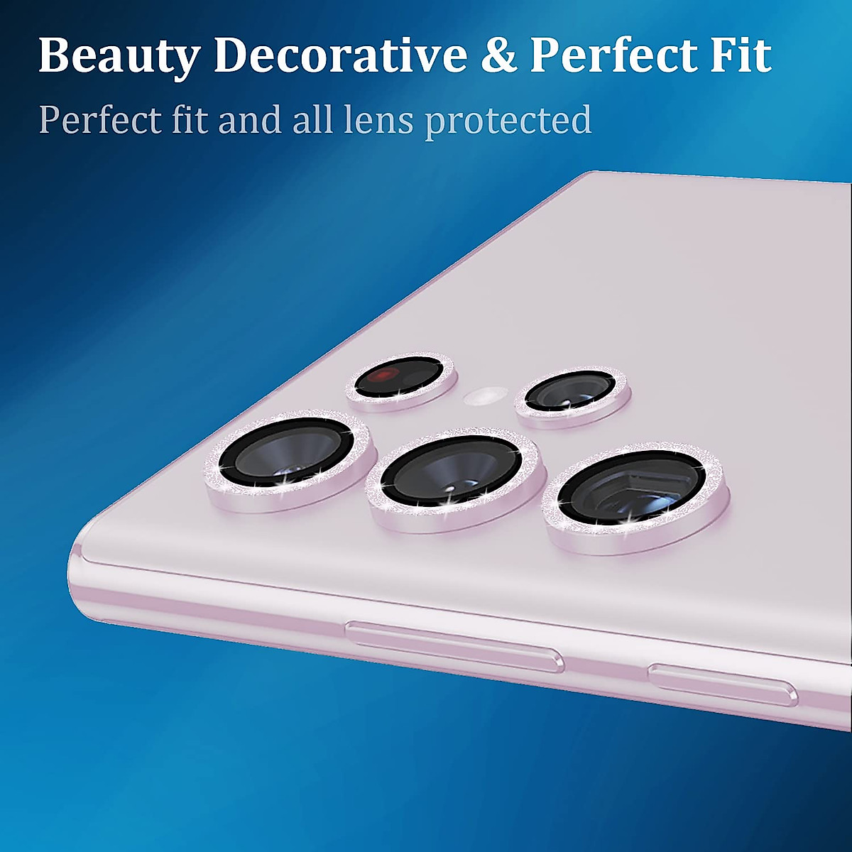 Kanosan Compatible for Samsung Galaxy S23 Ultra Camera Lens Protector, Aluminium Alloy Ring 9H Tempered Glass Decorative Accessories Camera Cover for Galaxy S23 Ultra Glitter Pink