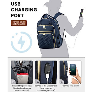 LOVEVOOK Laptop Backpack for Women, 15.6 Inch Computer Backpack for Teacher Nurse with Water Resistant, Lightweight Travel Work Backpack with USB Charging Port, Quilted Commuter Backpack purse, Blue