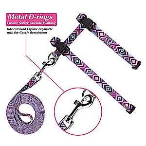 Cat Harness and Leash Set Geometric Pattern Escape Proof Adjustable for Kitty Outdoor Walking(Purple)