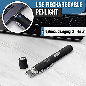 First Lifesaver Dual Beam LED Penlight for Nurses, Doctors, and Medical Professionals, Check Pupil Response, Ear, Nose, and Throat, Slim USB Rechargeable Flashlight (2 Black)