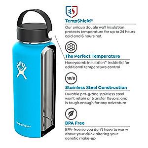 Hydro Flask Water Bottle - Stainless Steel & Vacuum Insulated - Wide Mouth with Leak Proof Flex Cap - 40 oz, White