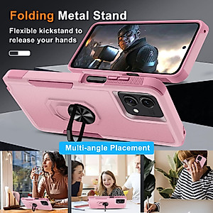WRJ Compatible with Moto G Stylus 5G 2023 Case with Screen Protector,[Military Grade][Shockproof Protection][Built-in Ring Kickstand] Heavy Duty PC+TPU Dual Layer Case Cover-Girly Pink