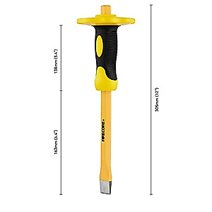 Firecore FS305F Masonry Chisel with Hand Guard, 12 inches Heavy Duty Flat Chisel with Hand Protection, Concrete Mortar Stone Breaker Chisel for Demolishing Carving Splitting Breaking Cutting