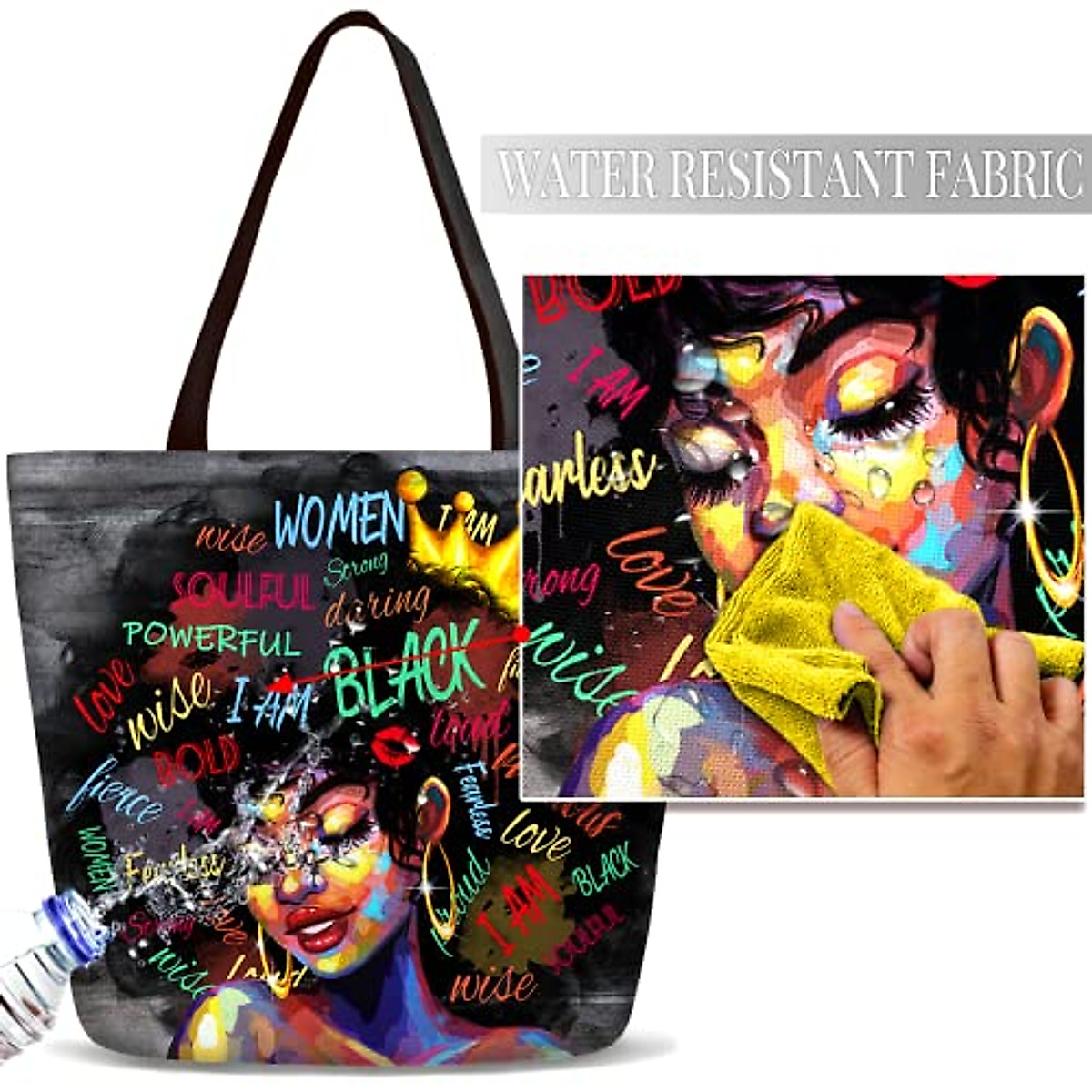 African American Tote Bags For Women - Black Art Satchel Bag - Thinking Afro Queen Shoulder Handbags For Women Girl
