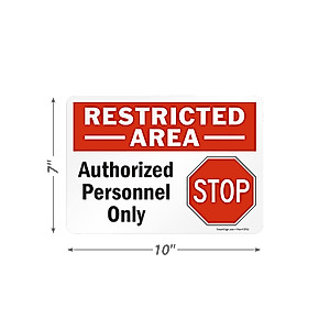 SmartSign “Restricted Area - Authorized Personnel Only” Labels | 7" x 10" Laminated Vinyl Sticker with Heavy-Duty Adhesive (Pack of 2)