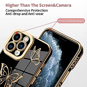 BITOBE Designed for iPhone 11 Pro Case Cute Butterflies Design for Women Girls,Luxury Plating Edge Bumper Full Camera Lens Protection Cover with Screen Protector for iPhone 11 Pro 5.8“-Black